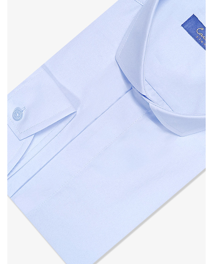 Chemise Popeline - Col Italien bouton caché - Bleu Ciel